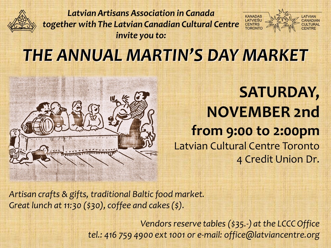 THE ANNUAL MARTIN’S DAY MARKET - Latvian Centre Toronto